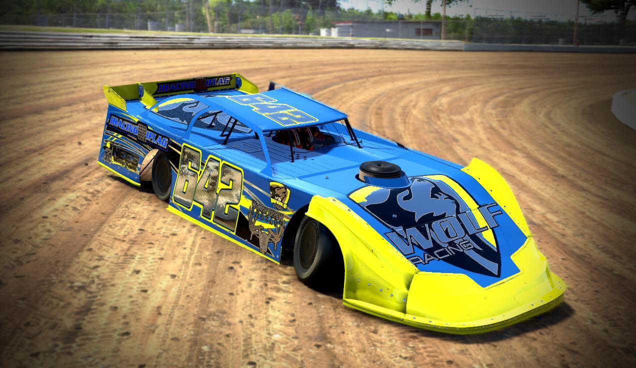 Wolf Racing Blue and Yellow Late Model by Gene Wolf - Trading Paints