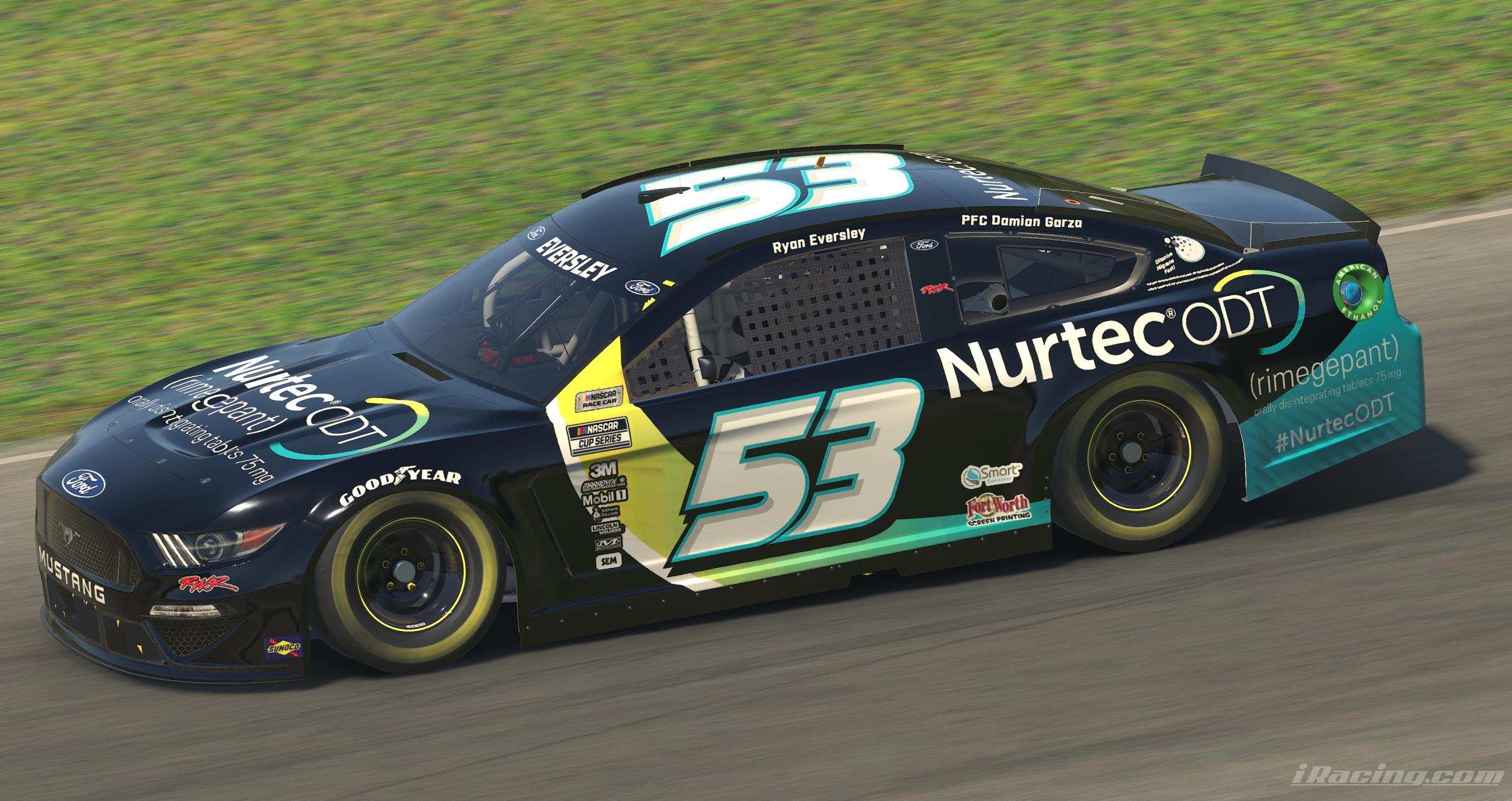53 Ryan Eversley Nurtec ODT (rimegepant) Rick Ware Racing Ford Mustang ...